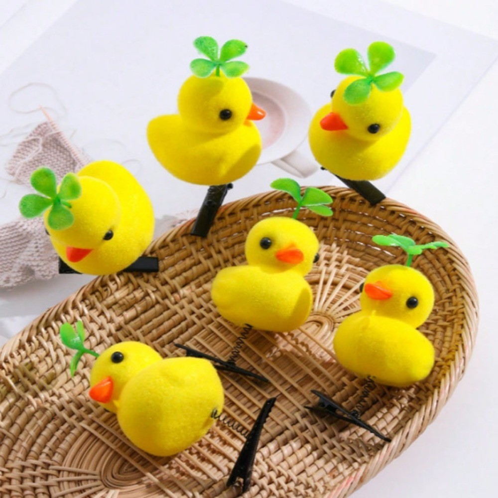1pcs Cartoon Cute 3D Little Yellow Duck Spring Hair Clip Funny Plush ...