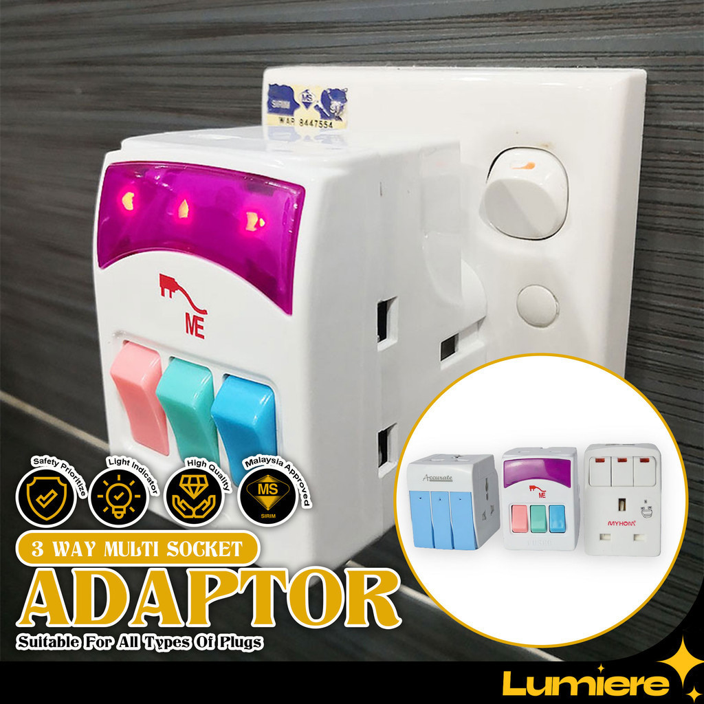 3 Way Adaptor Adapter Plug 3 Pin Socket Plug Extension Socket Multi ...