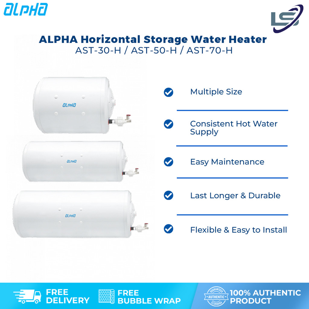 ALPHA 30L/50L/70L Horizontal Storage Water Heater AST-30-H/AST-50-H/AST-70-H | Multiple Size ...