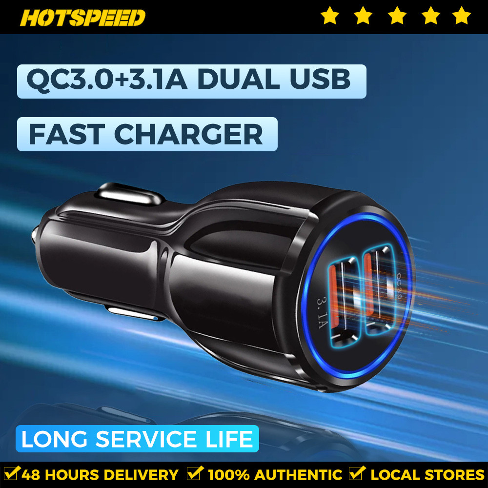 HOTSPEED 2 in 1 Dual USB 3.1A Fast Charging Car Charger 3.0 Car Charger ...