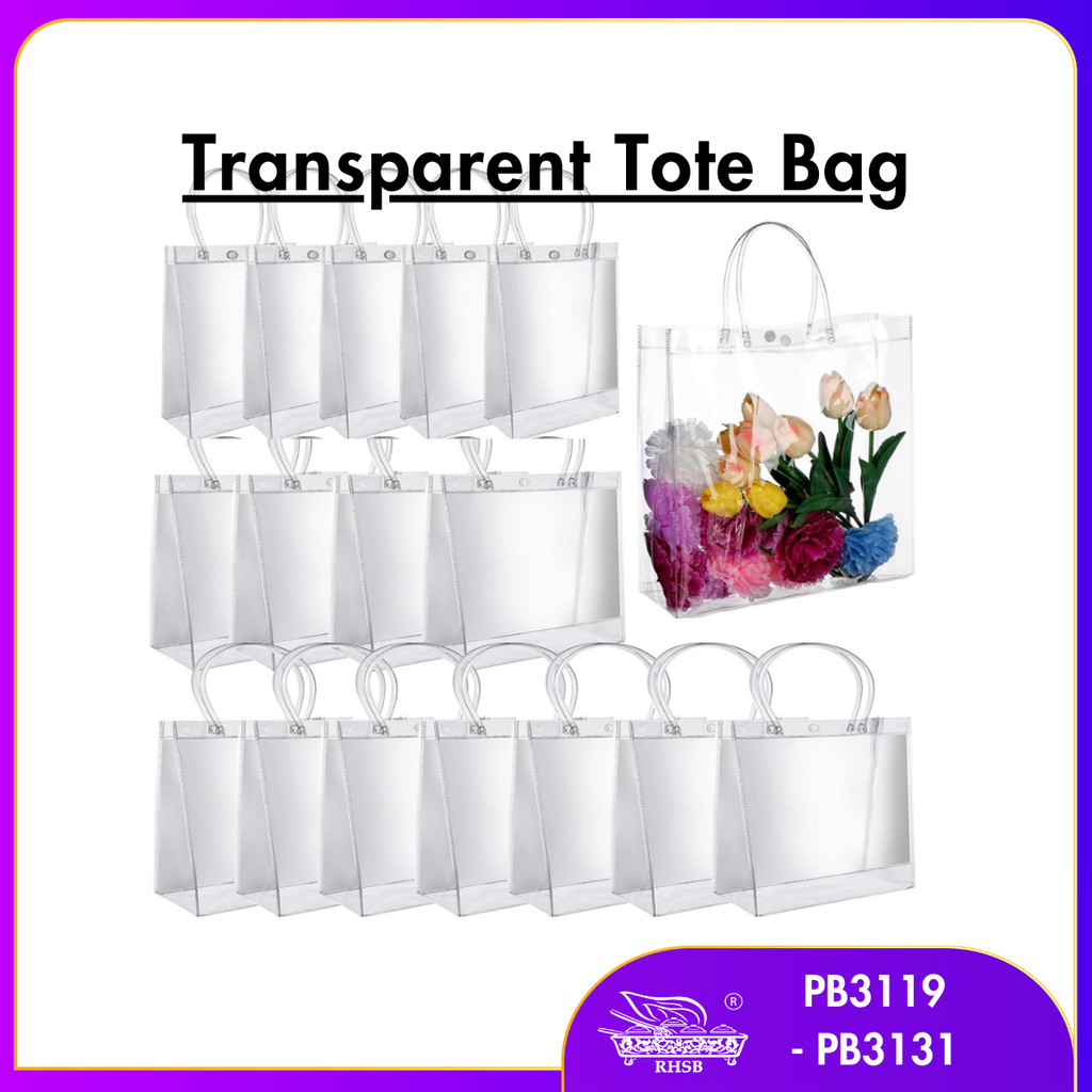 CLEAR PVC TOTE BAG WITH BUTTON / TRANSPARENT SHOPPING BAG / SHOPPING ...