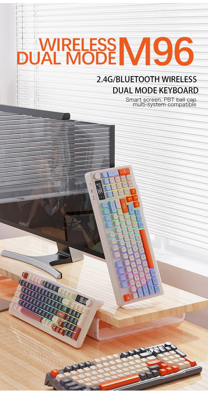 ZIYOULANG M96 Wireless RGB Keyboard 2.4G & Bluetooth Dual Mode Battery ...