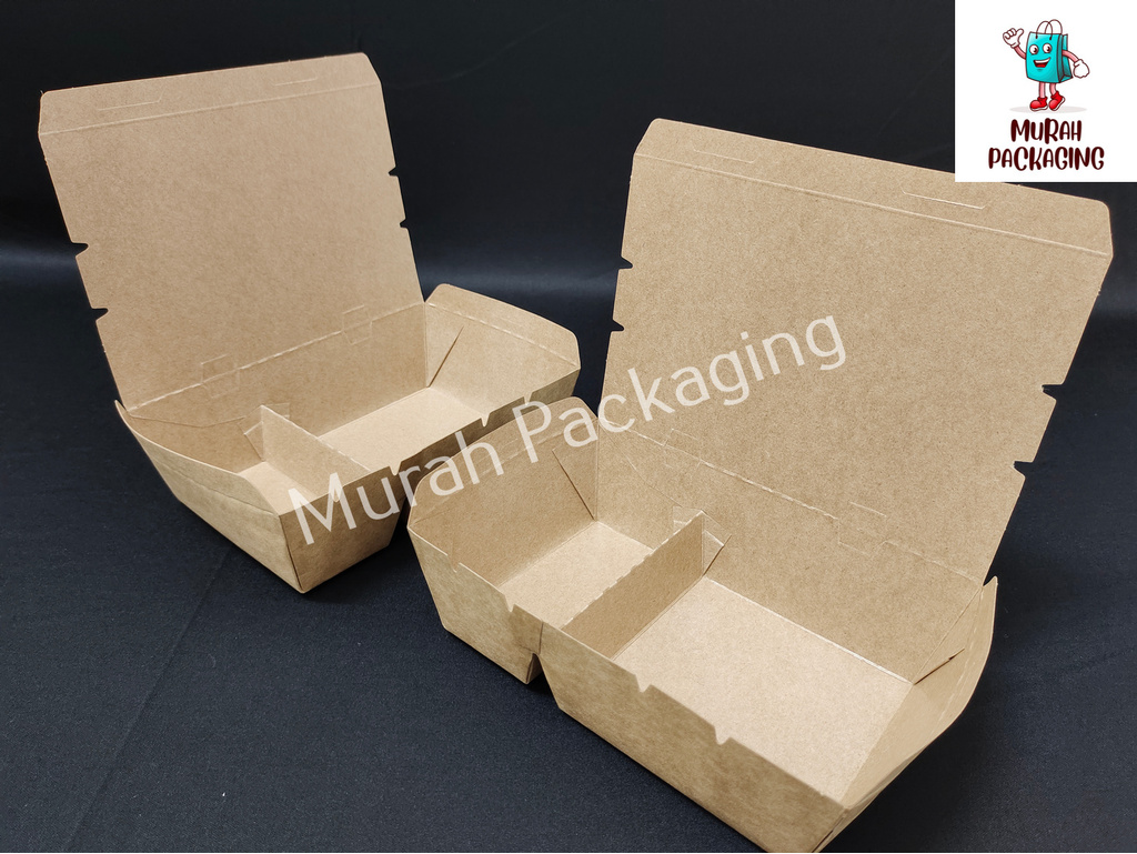Paper Lunch Box with 2 Compartment (50pcs±) / Bekas Makanan / Kertas ...