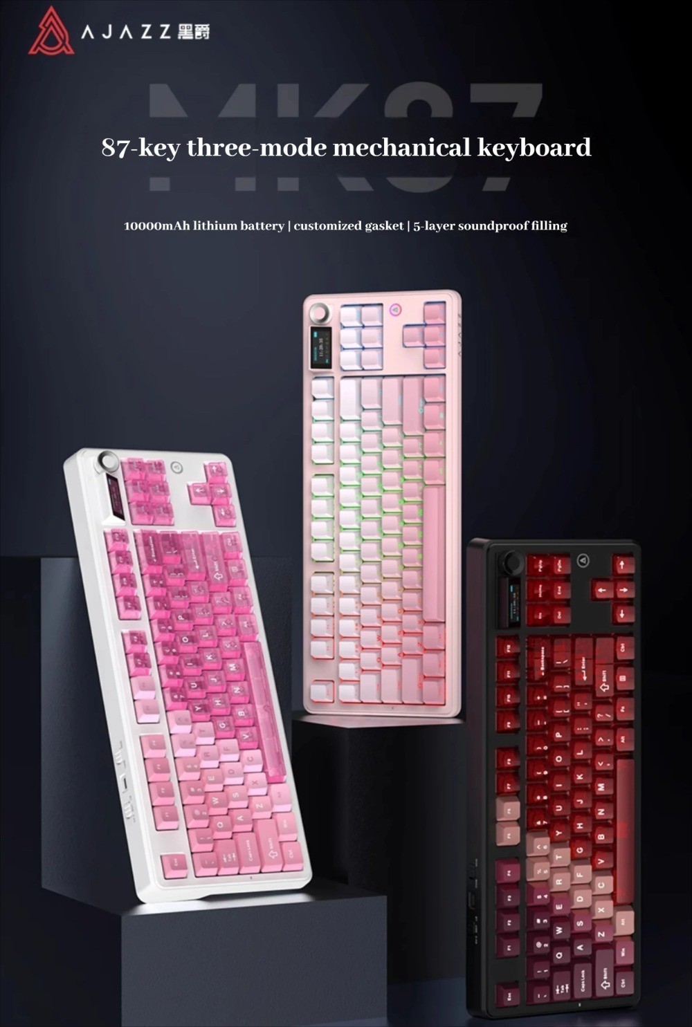 MK87 Tri-mode Mechanical Keyboard Wireless RGB Light TFT Display Gasket Full-key Hot Swappable ...