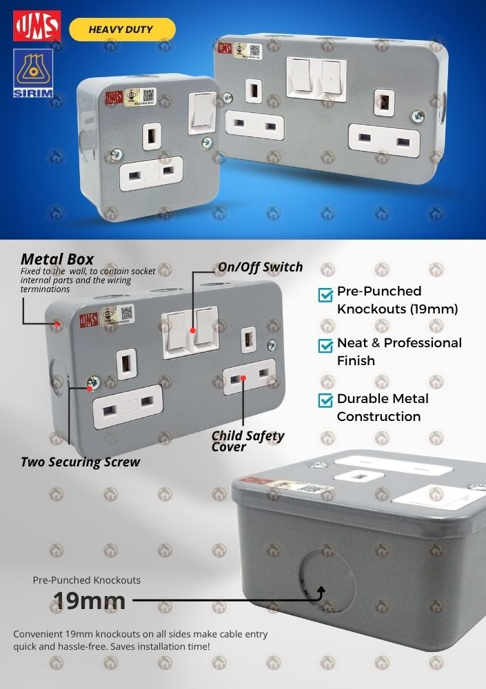 UMS 13A METAL CLAD Single / Double Switch Socket SIRIM Approved Heavy ...