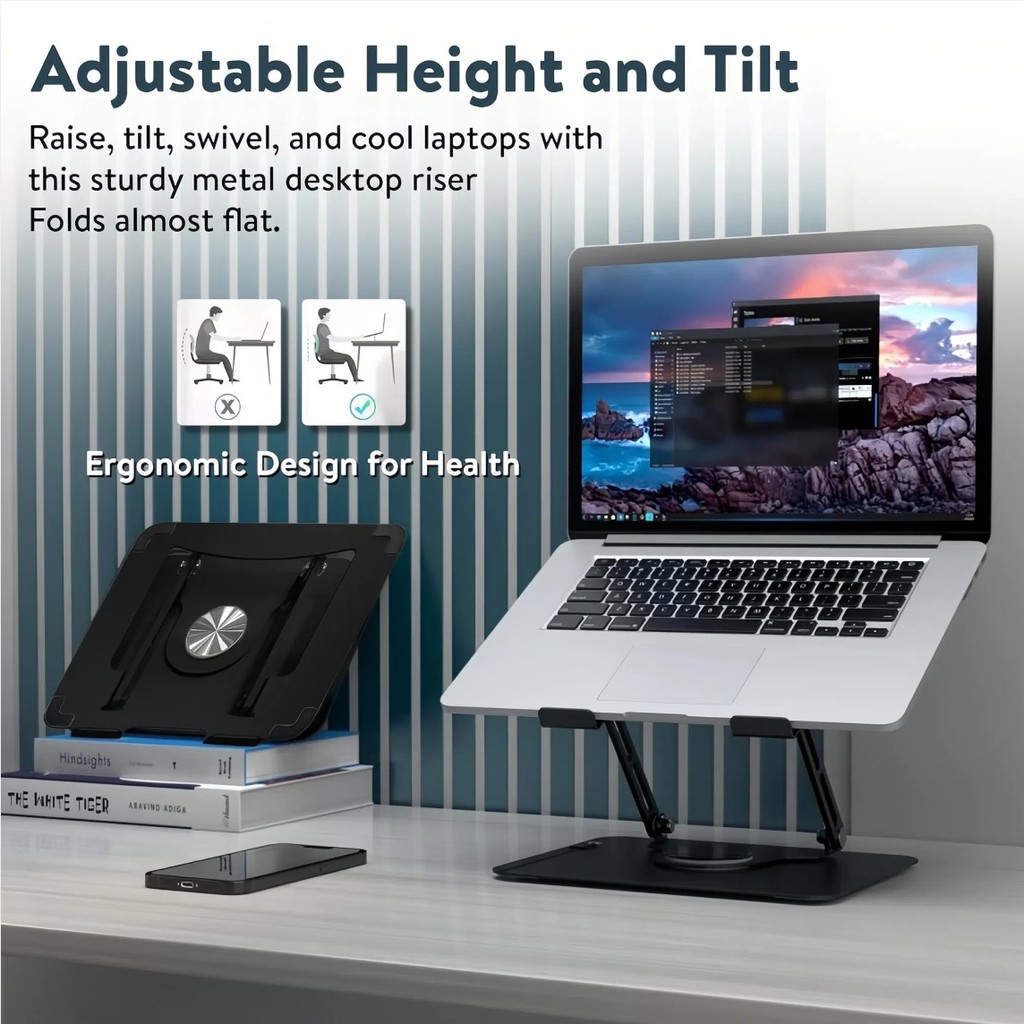 Laptop Stand with 360° Rotating Base Ergonomic Computer Riser for Desk ...