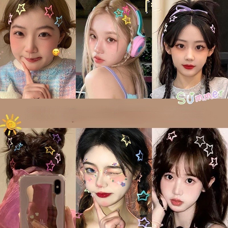JOJO COCO 6Pcs Colorful Star Hairpin Forehead Bangs Hair Accessories ...