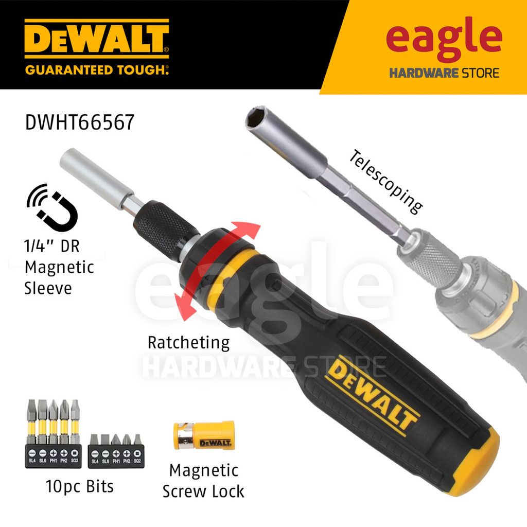 Dewalt DWHT66567 Max Fit® Telescoping Multi-Bit Ratcheting Screwdriver, 10pc Bit, Magnetic ...