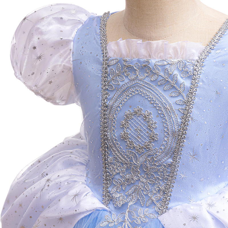 Princess Cinderella Light Blue Dress For Kids Girl Short Sleeve Mesh ...