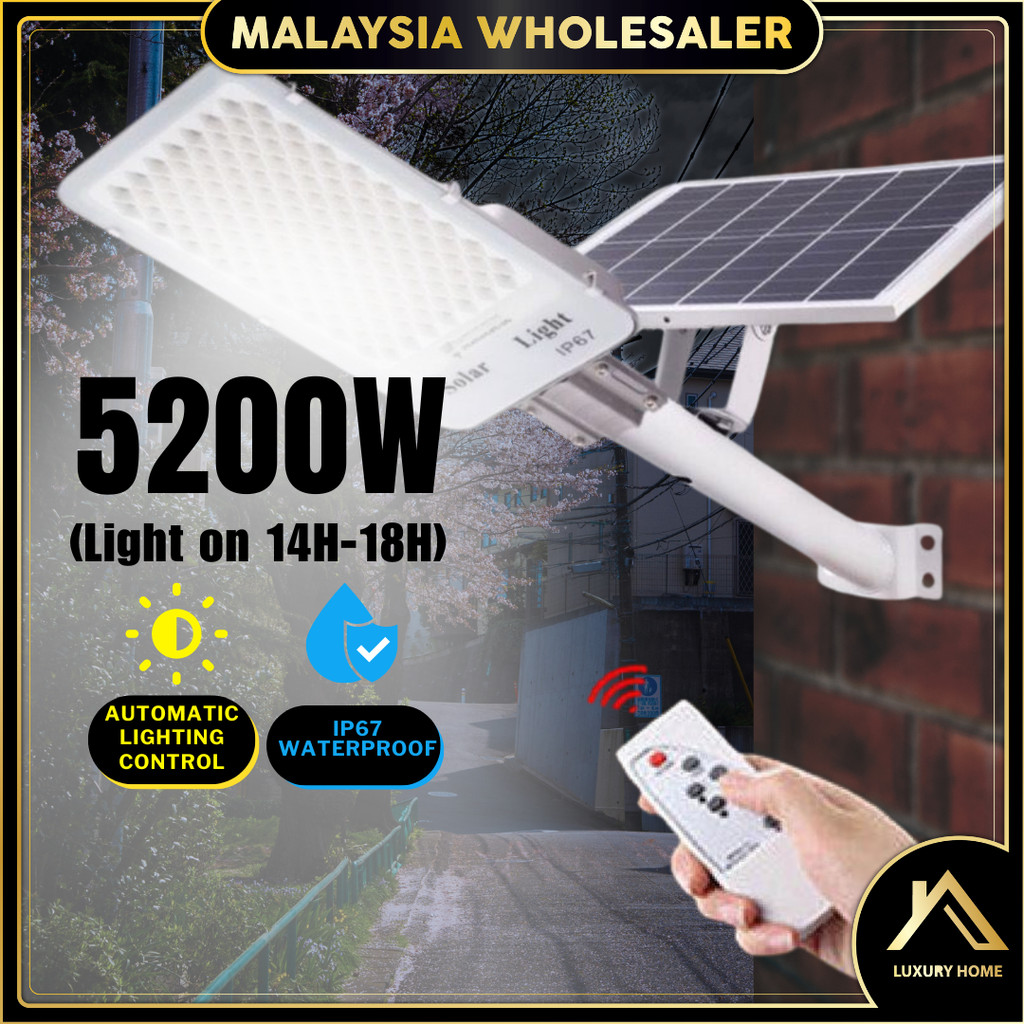 5200W Solar Street Light Outdoor Lighting Lampu Solar 3 Modes Remote Control Super bright IP67 ...