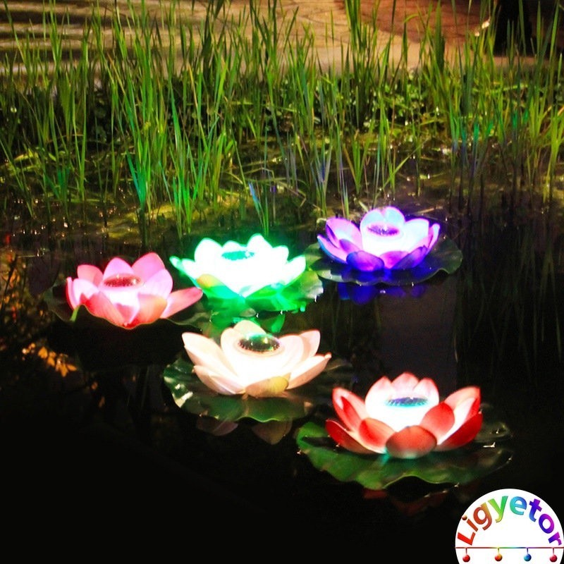 Ligyetor Solar Powered Multi-colored LED Lotus Flower Light Water ...