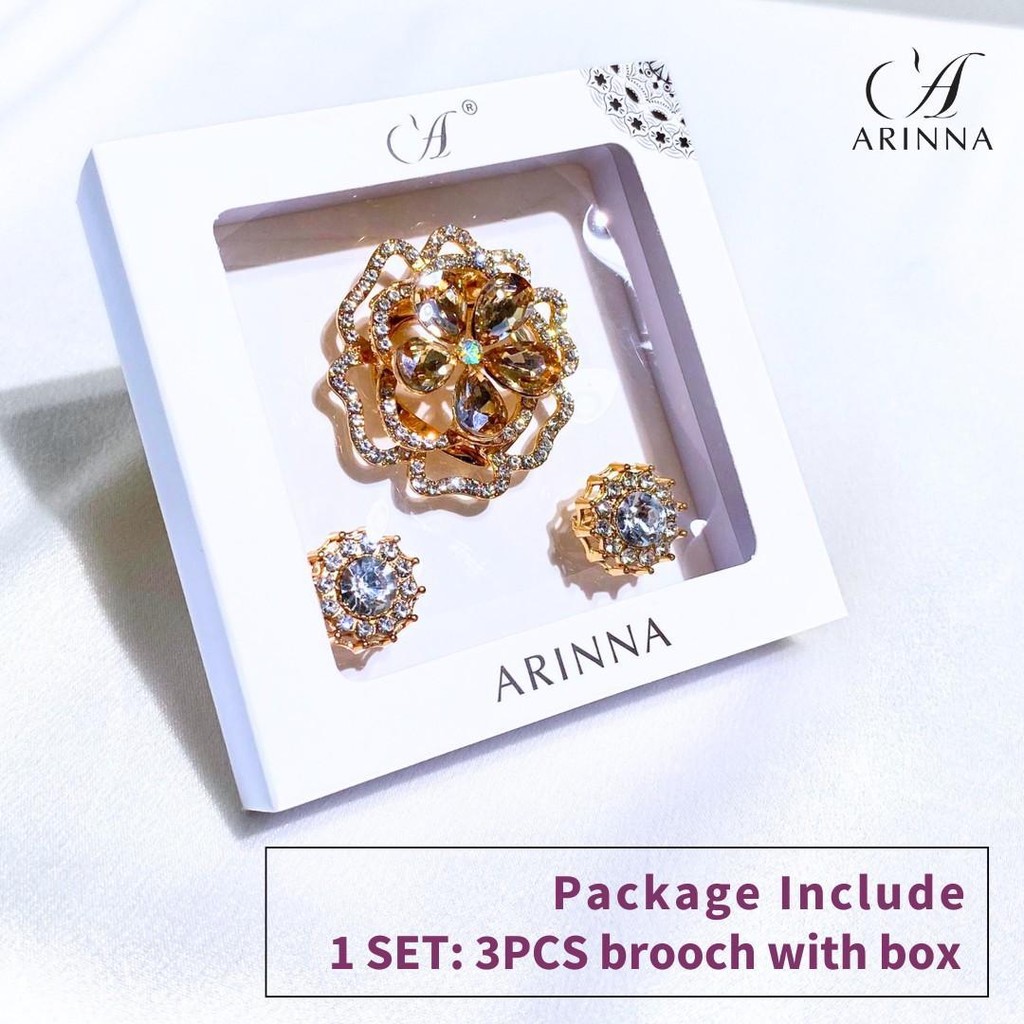 Arinna 3in1 Clip Brooch Tudung Bawal Crystal Box Set Pin Premium Mewah ...
