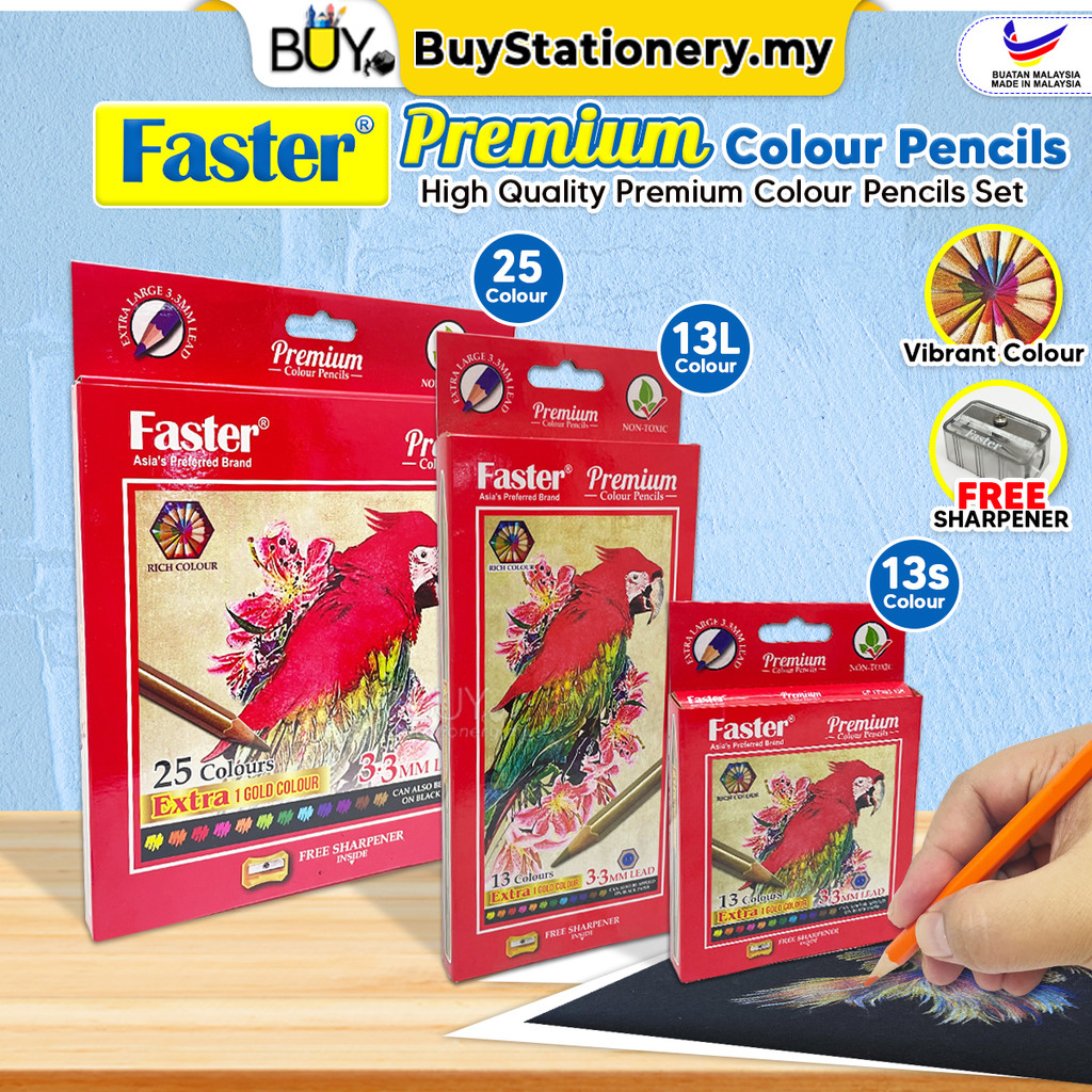 Faster Premium Colour Pencil 13S 13L 25L Kid Colour -(Box) Set Pensel ...