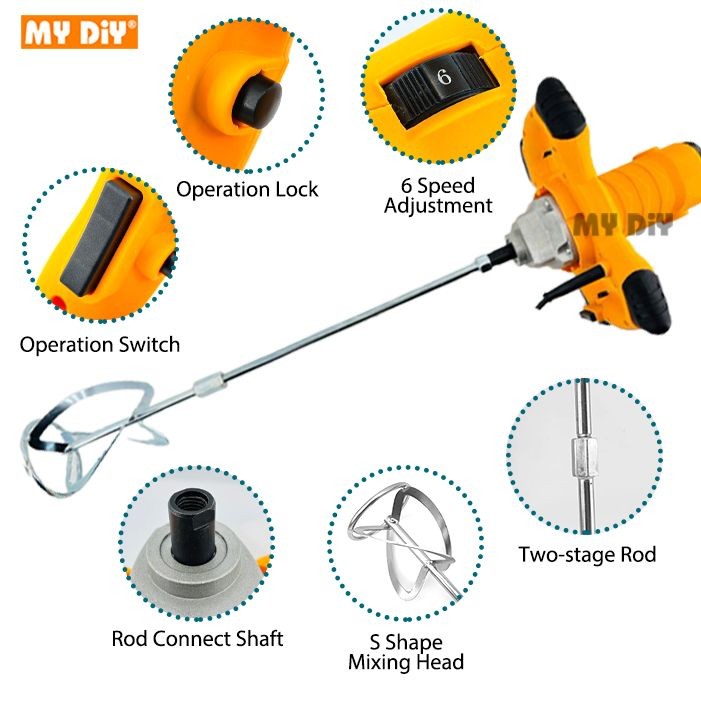 ALLEFIX Heavy Duty 2100W 6 Speed Paint Mixer Machine Cement Blender ...