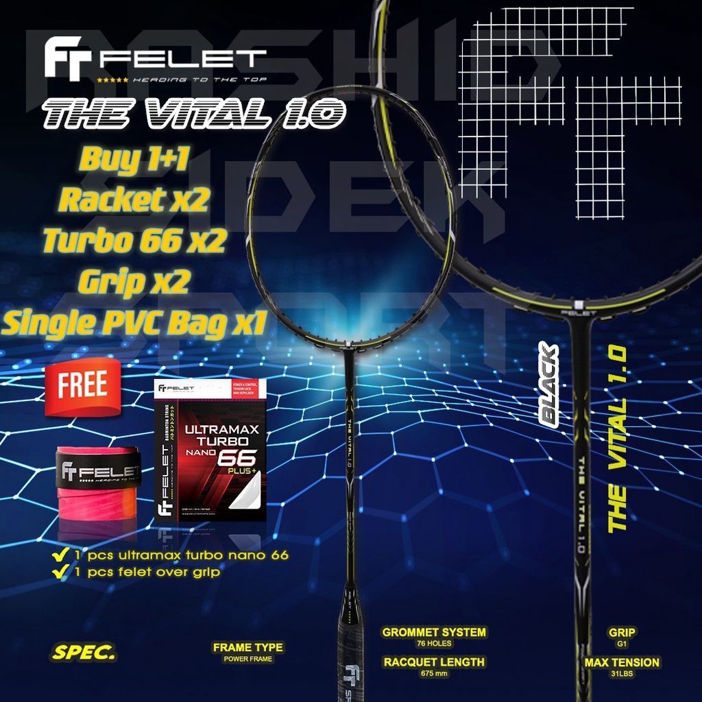 Buy 1 Free 1 Felet Fanatic 112 & 113 Badminton Racket 4u Max31LBS Combo ...