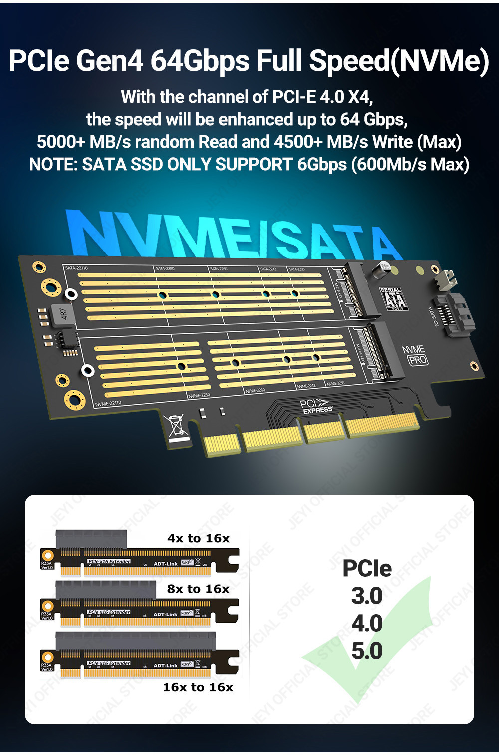 JEYI SK9 M.2 Dual PCIE 4.0 Adapter for NVMe / Aluminum with turbo fan ...