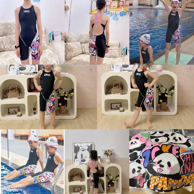 Zoke Girls Knee-Length Swimsuit Teens Girls Cartoon Printed Fastskin ...