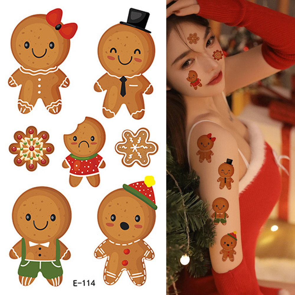 Christmas Gingerbread Man Theme Facial Temporary Tattoo Sticker - Xmas ...