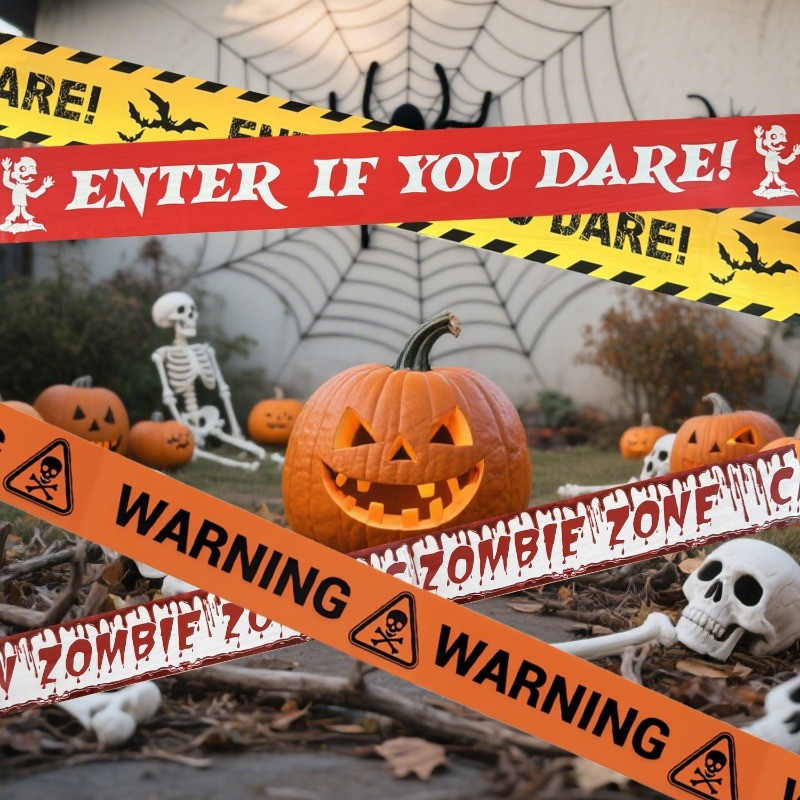 4Pcs 6M Halloween Warning Tape Signs - Danger Warning Strap - Warning ...