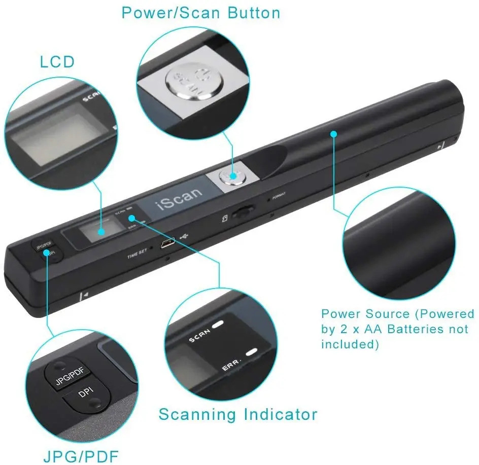 Mini Portable Handheld Scanner iScan 900 DPI A4 Document Scanner for Business Photo Picture ...