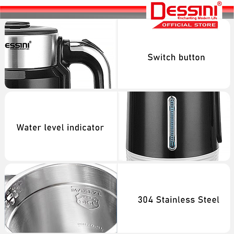 DESSINI ITALY 2.5L Stainless Steel Electric Kettle Automatic Cut Off ...