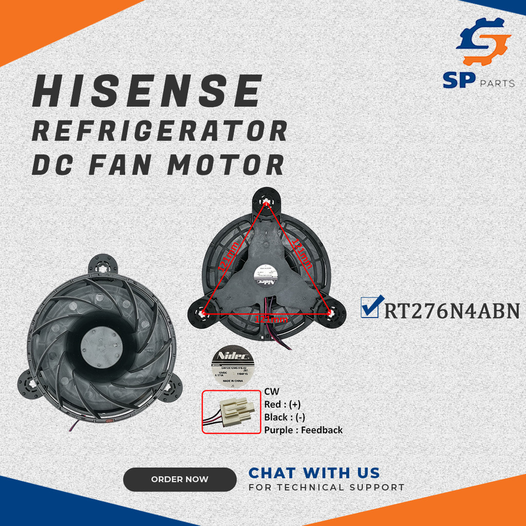 (ORIGINAL) HISENSE RT276N4ABN Refrigerator DC Fan Motor GW12E12MS1FB-52 ...