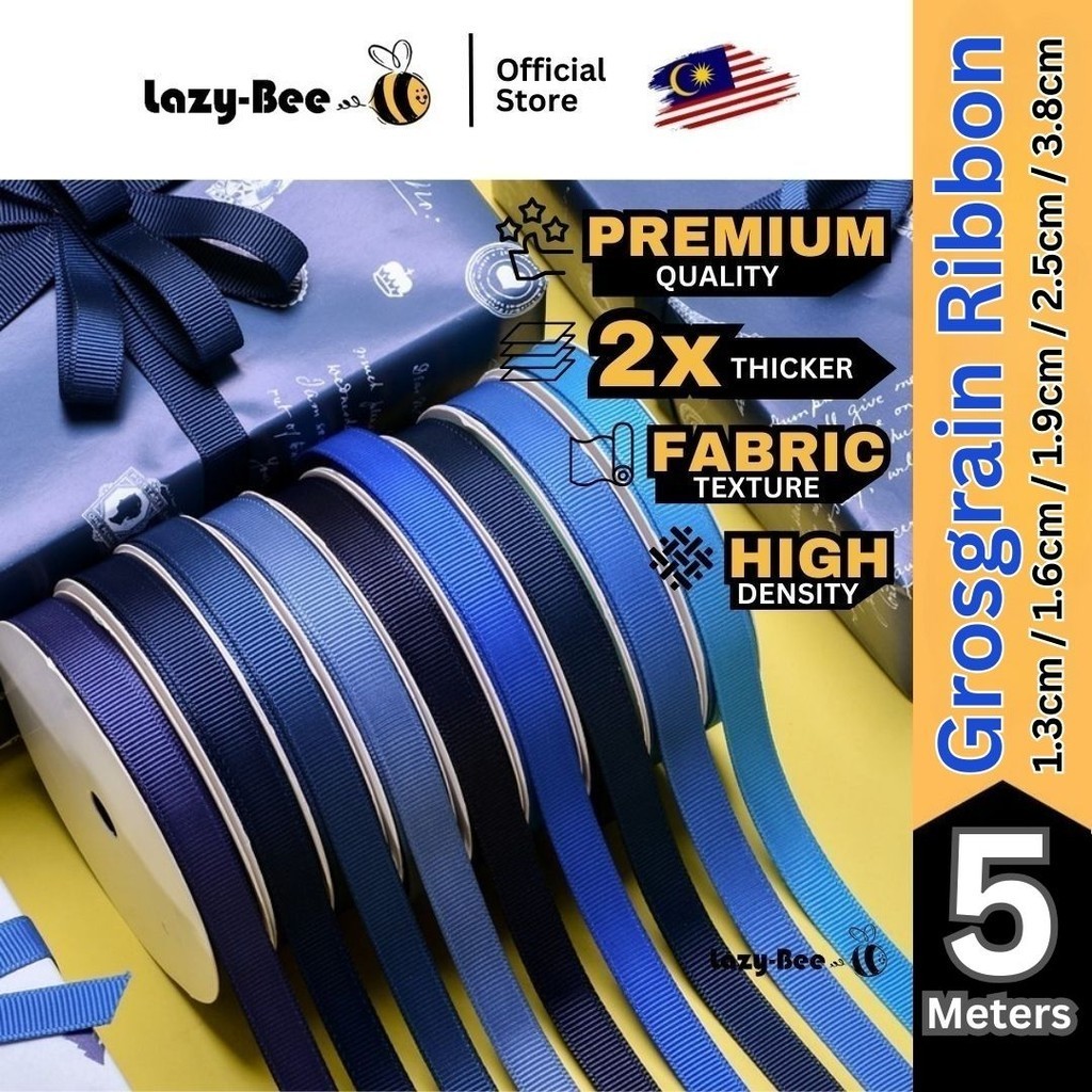 LAZY BEE 5 meter Navy Blue Royal Batik Blue Grosgrain Ribbon Reben Door ...