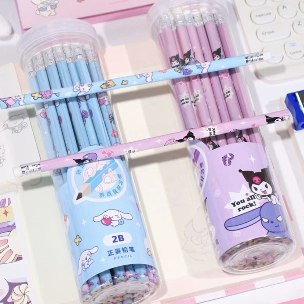 30pcs/set Sanrio Kuromi Pencils with Storage Pen Holder for Student 2B ...