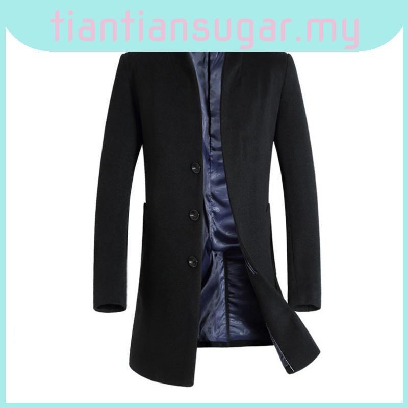 Winter Elegant Mens Formal Trench Coat Double Breasted Long Wool Jacket ...