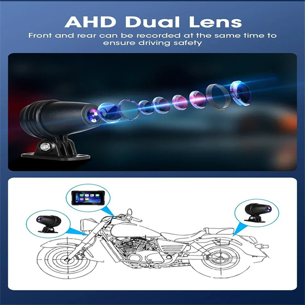 5 inch Motorcycle DVR Navigation Wireless CarPlay Android Auto Airplay ...