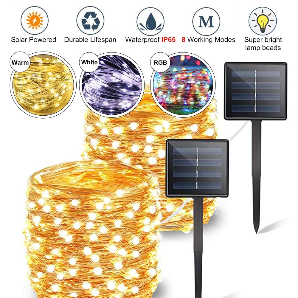 Solar string 200 Leds 8 modes 7 meters 12 meters for garden decoration ...