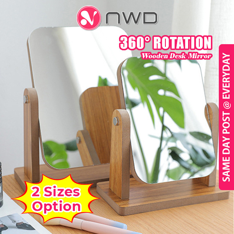 𝗙𝗟𝗘𝗫𝗜𝗕𝗟𝗘 𝗔𝗡𝗚𝗟𝗘 》360° Rotating Wooden Makeup Mirror Portable Vanity ...