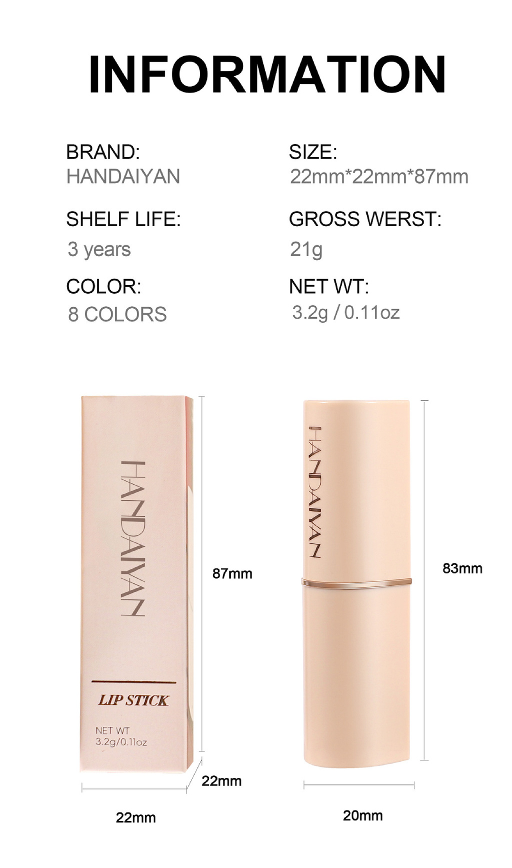 HANDAIYAN 8 Colors Nude Matte Lipstick Waterproof Velvet Lipsticks Sexy ...