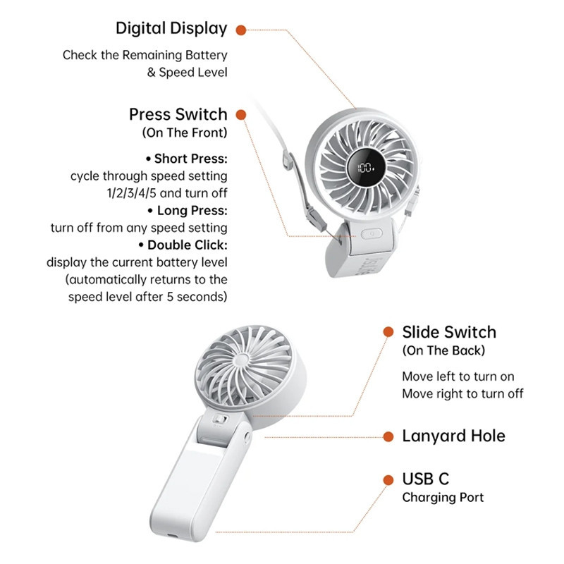 JISULIFE Portable HandHeld Mini Fan Lanyard Foldable Life7 / FA20 ...