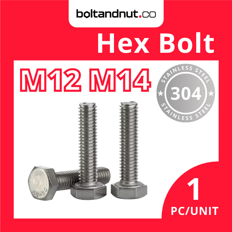 M12 M14 Hex Bolt DIN933 | SUS 304 Stainless Steel Grade A2-70 | Full ...