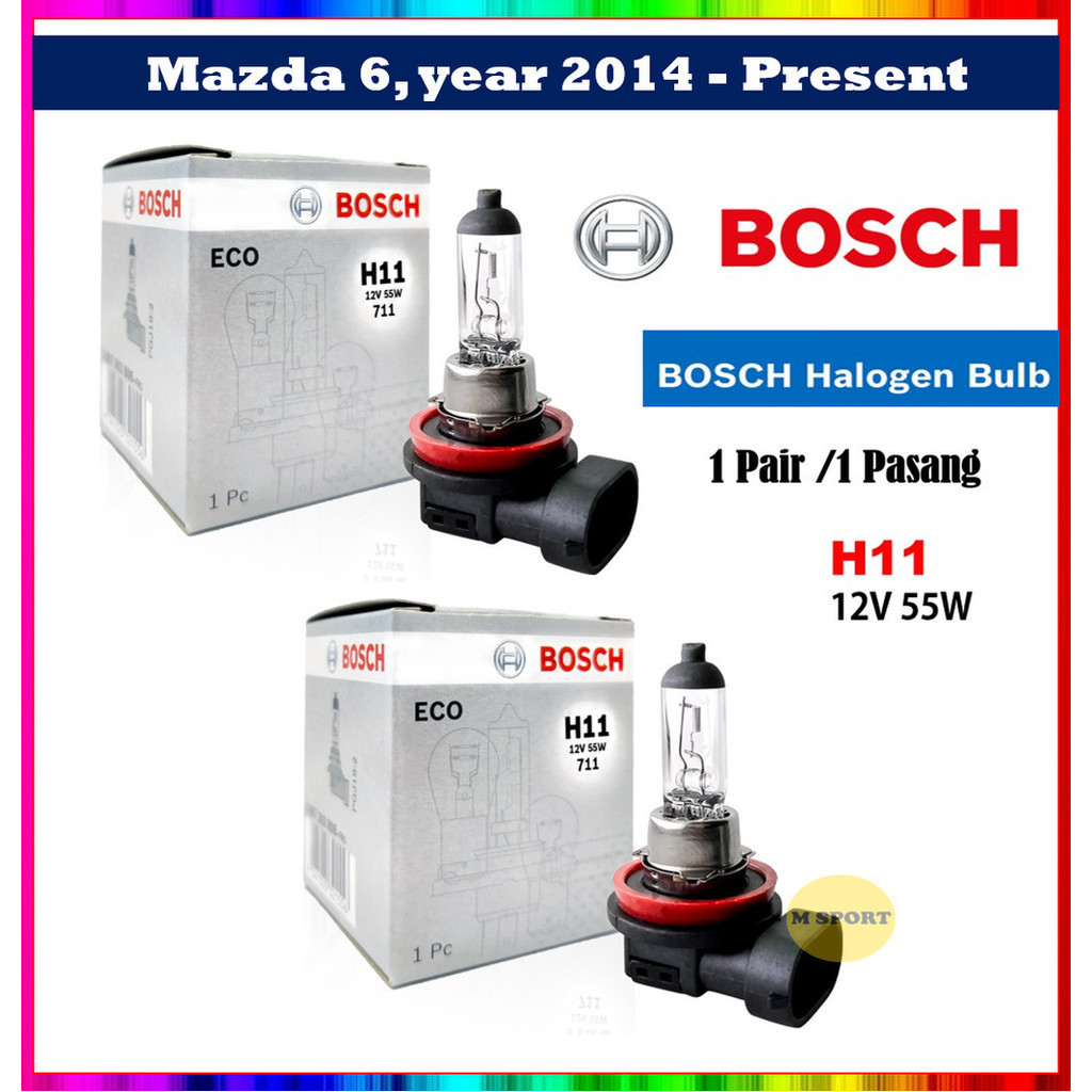 (2 PCS) Bosch Headlamp HeadLight H11 Light Bulbs for Mazda 6, year 2014 ...