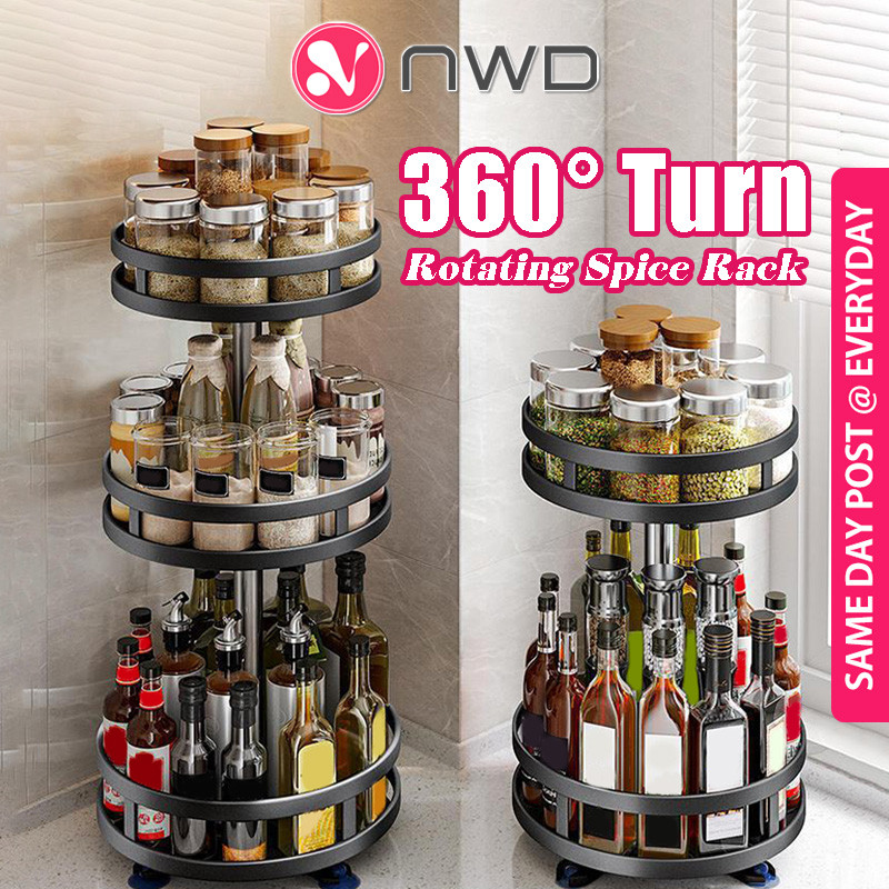 𝗘𝗔𝗦𝗜𝗟𝗬 𝗟𝗢𝗖𝗔𝗧𝗘 》360° Rotating Spice Rack Condiment Jar Seasoning Bottle ...
