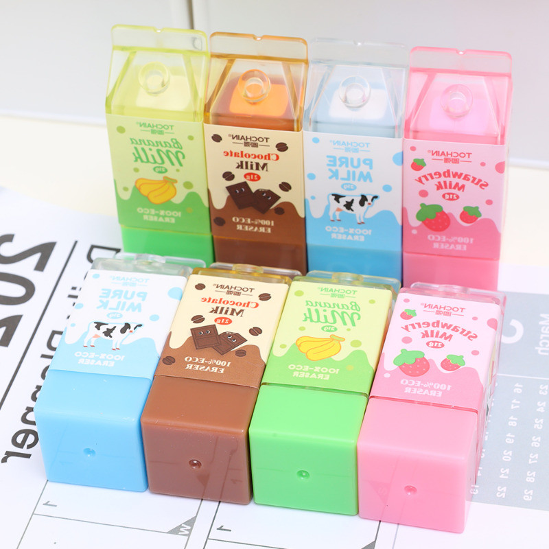 Milk Carton Rubber Erasers - Macaron Color Pencil Eraser - Cute Funny ...