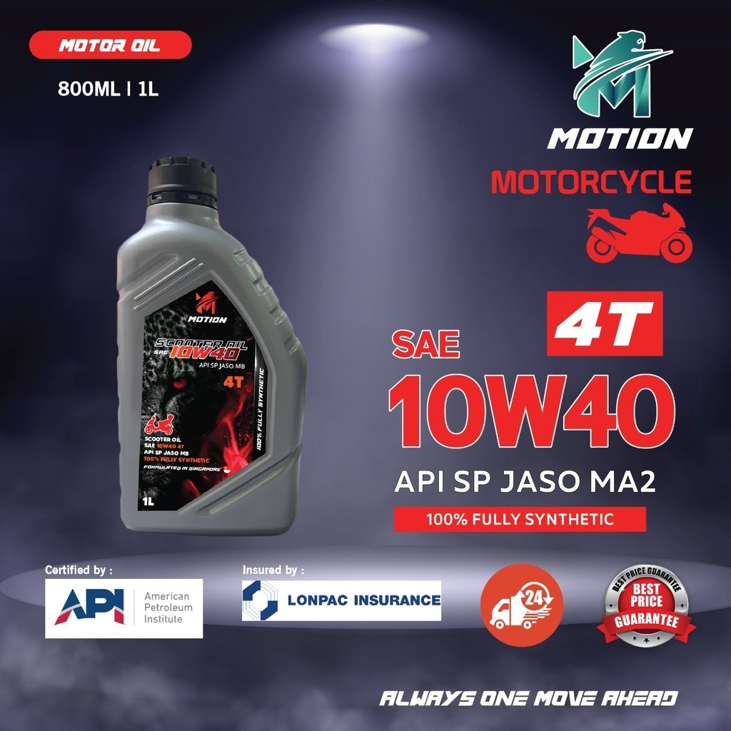 MOTION 10w40 4T 1L Fully Synthetic Scooter Motorcycle Engine Oil API SN JASO MB Minyak Pelincir ...