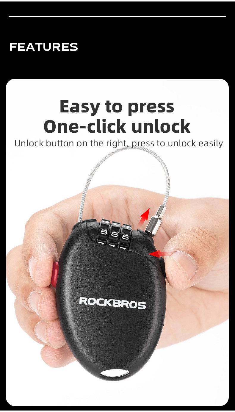 ROCKBROS Bike Password Steel Cable Lock Portable Lightweight Mini ...