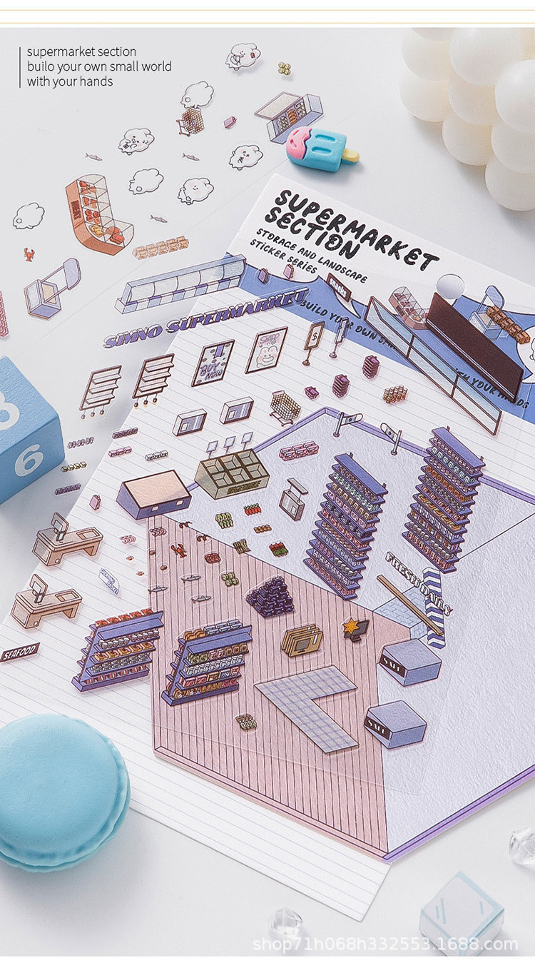 Idako 3D Sticker Miniature 3D Storage Landscaping Sticker DIY Korean ...
