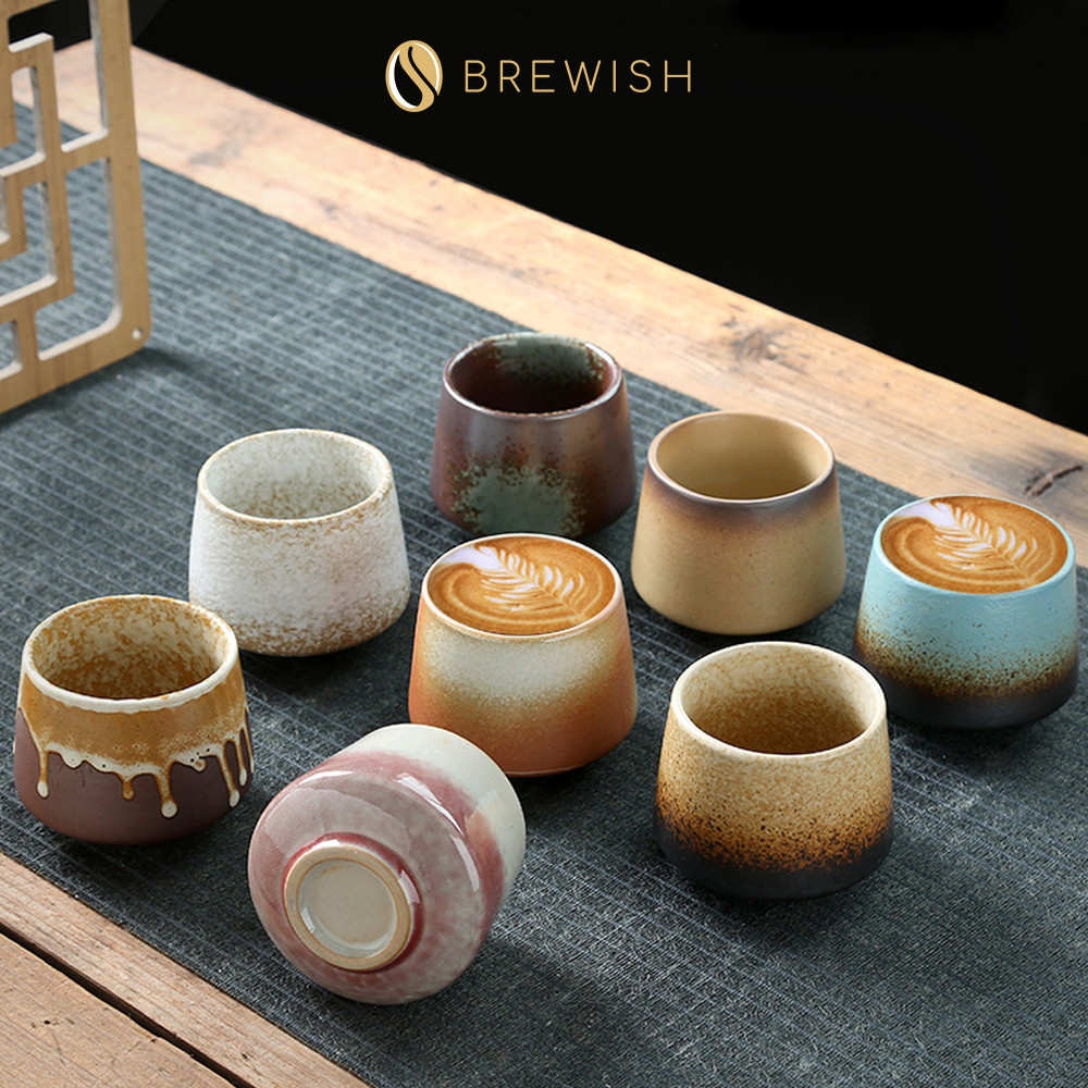BREWISH Retro Japanese Ceramic Cup Espresso Tea Cup Milk Pottery Kiln ...