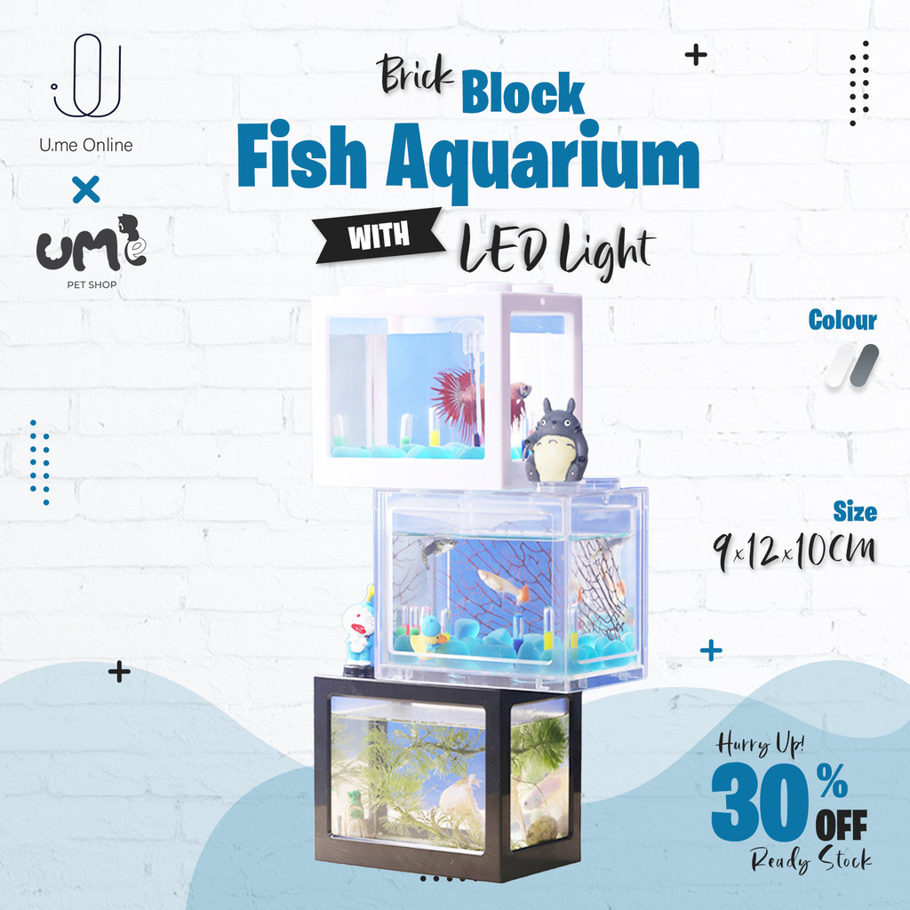 Ume Pet Fish Tank Brick & Block Aquarium Mini Desktop Fish Tank with ...
