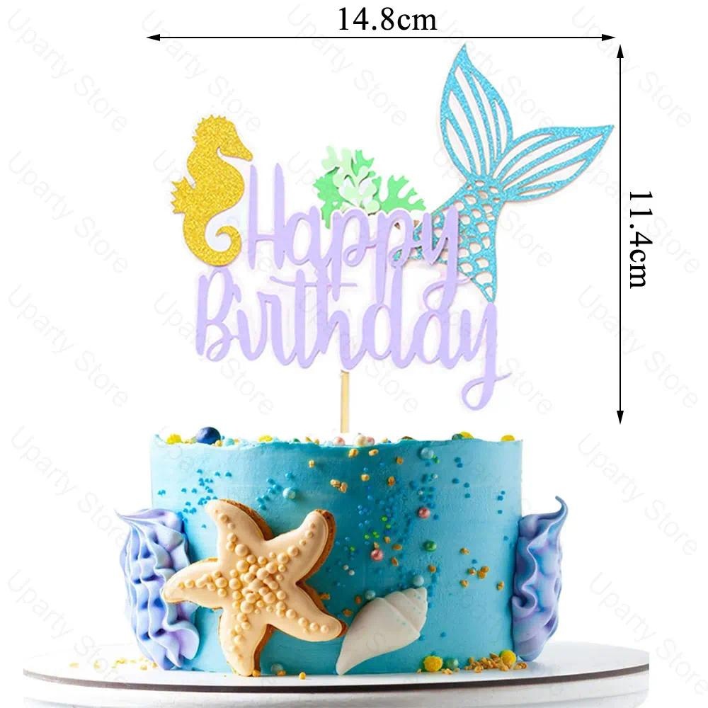 19Pcs Mermaid Cake Toppers Blue Pink Purple Shell Memaid Tail Cupcake ...