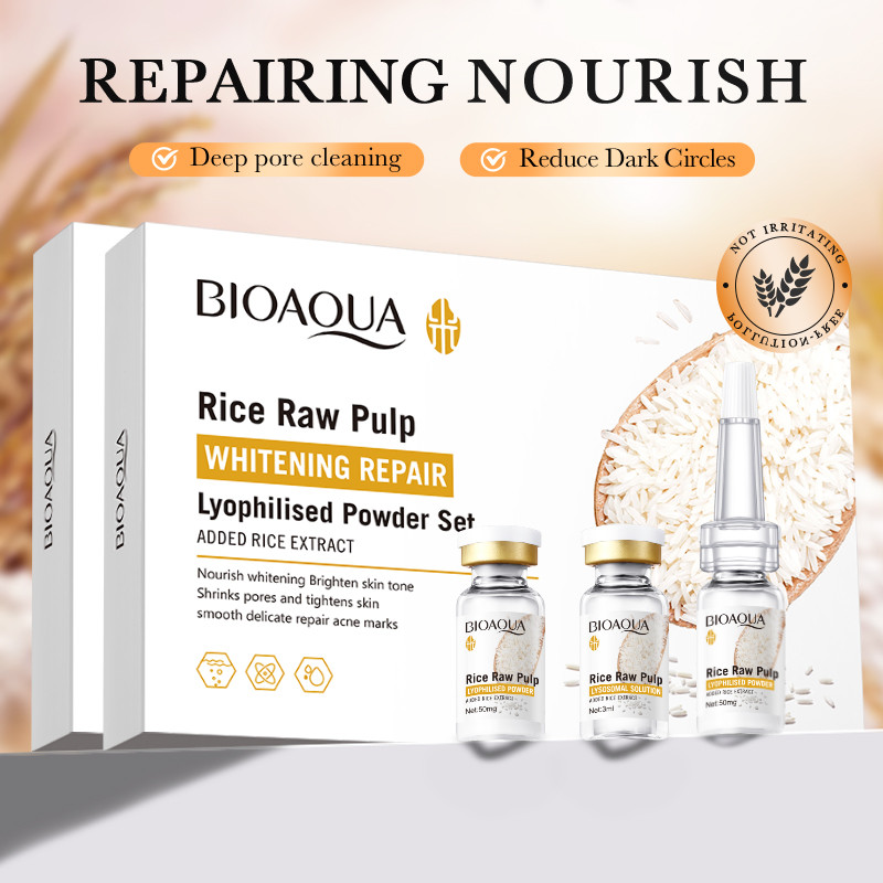 BIOAQUA Rice Raw Pulp Whitening Repair Lyophilised Powder Set Brighten ...