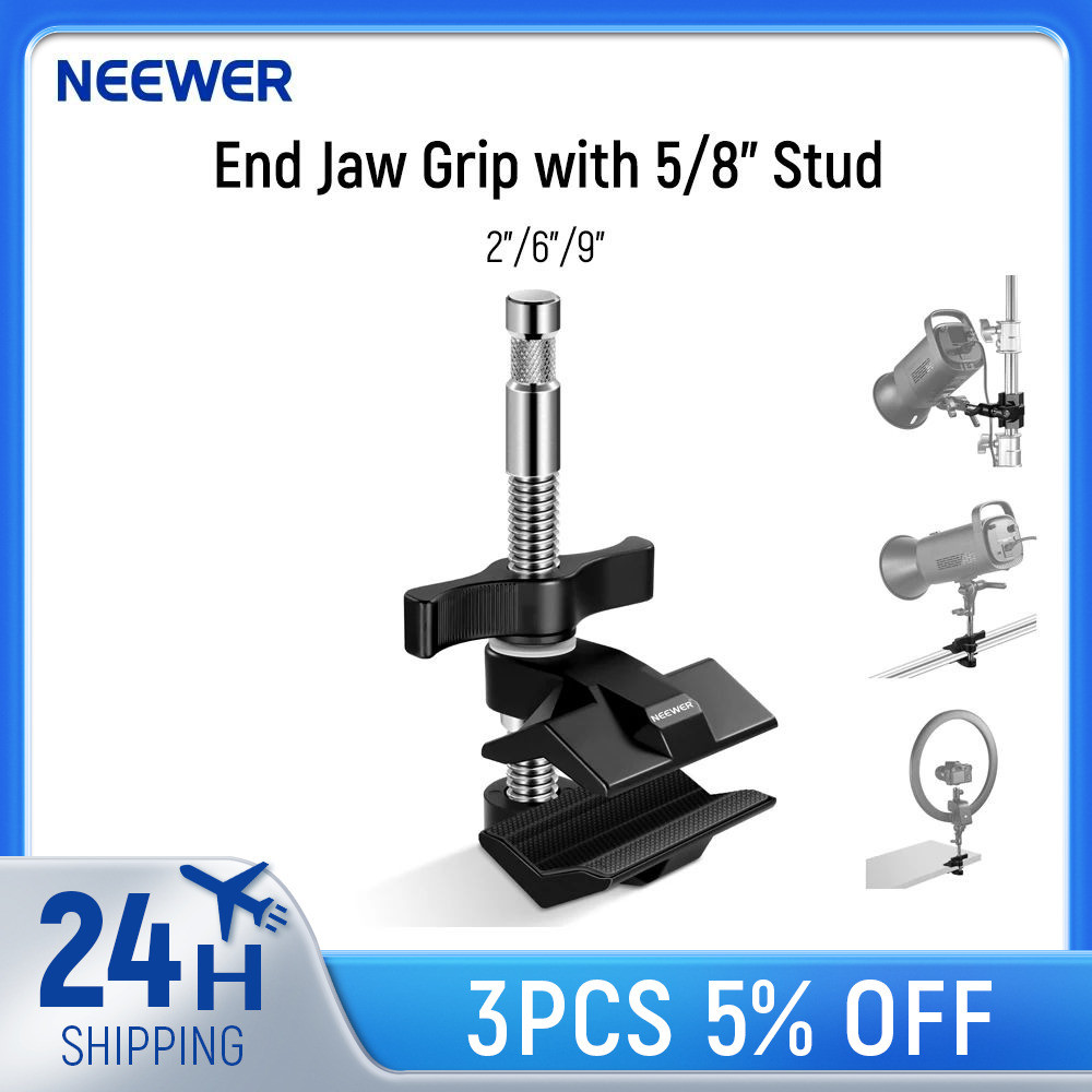 NEEWER End Jaw Grip with 5/8" Stud Steel Shaft End Pipe Grip Clamp with ...