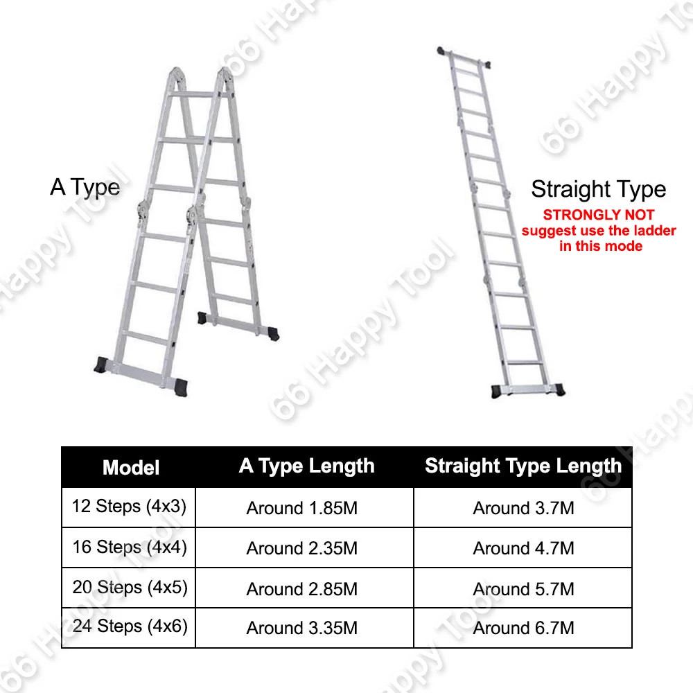 Multipurpose Aluminium Ladder 12 / 16 Steps Heavy Duty Multi Purpose ...