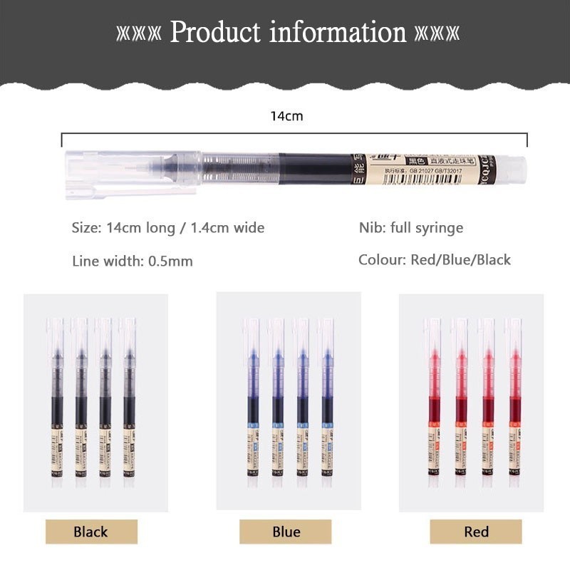 10/20Pcs Quick Dry Straight Liquid Gel Pens 0.5mm Black/Blue/Red ...