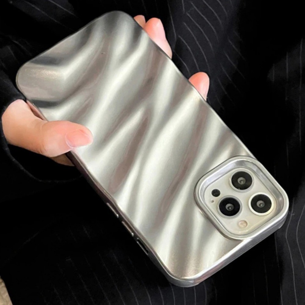 Luxury 3D Silver Water Ripple Phone Case for iPhone 17 Air 16 15 11 14 ...