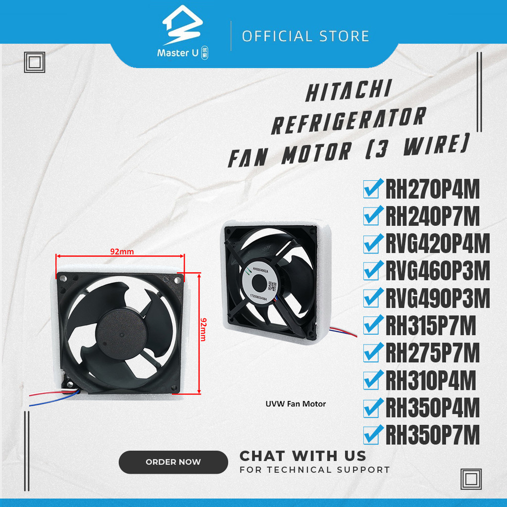 HITACHI REFRIGERATORS FAN MOTOR (3 WIRE) – 92MM X 92MM HH0004962A ...